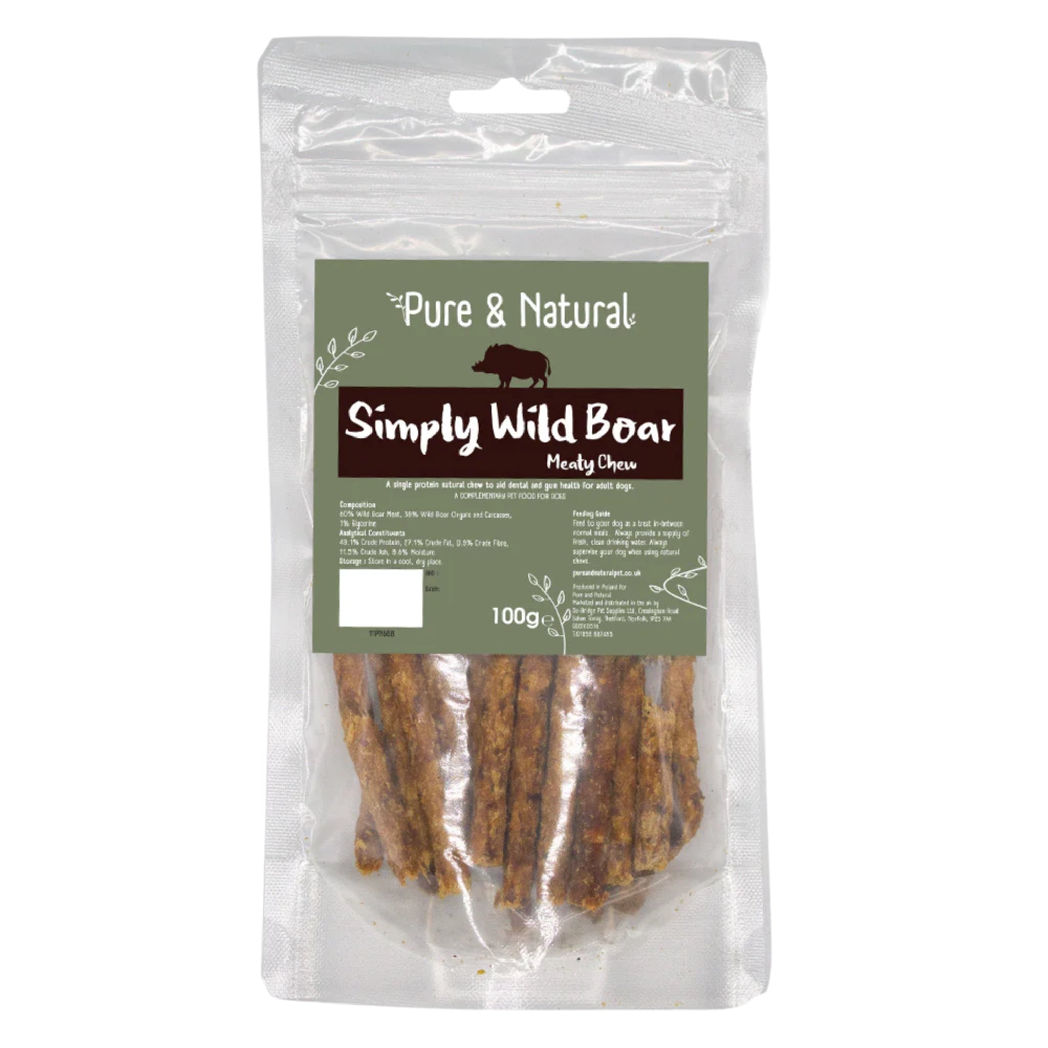 Pure & Natural Meat Sticks Wild Boar 100g – Gourmet Natural Dog Treats ...