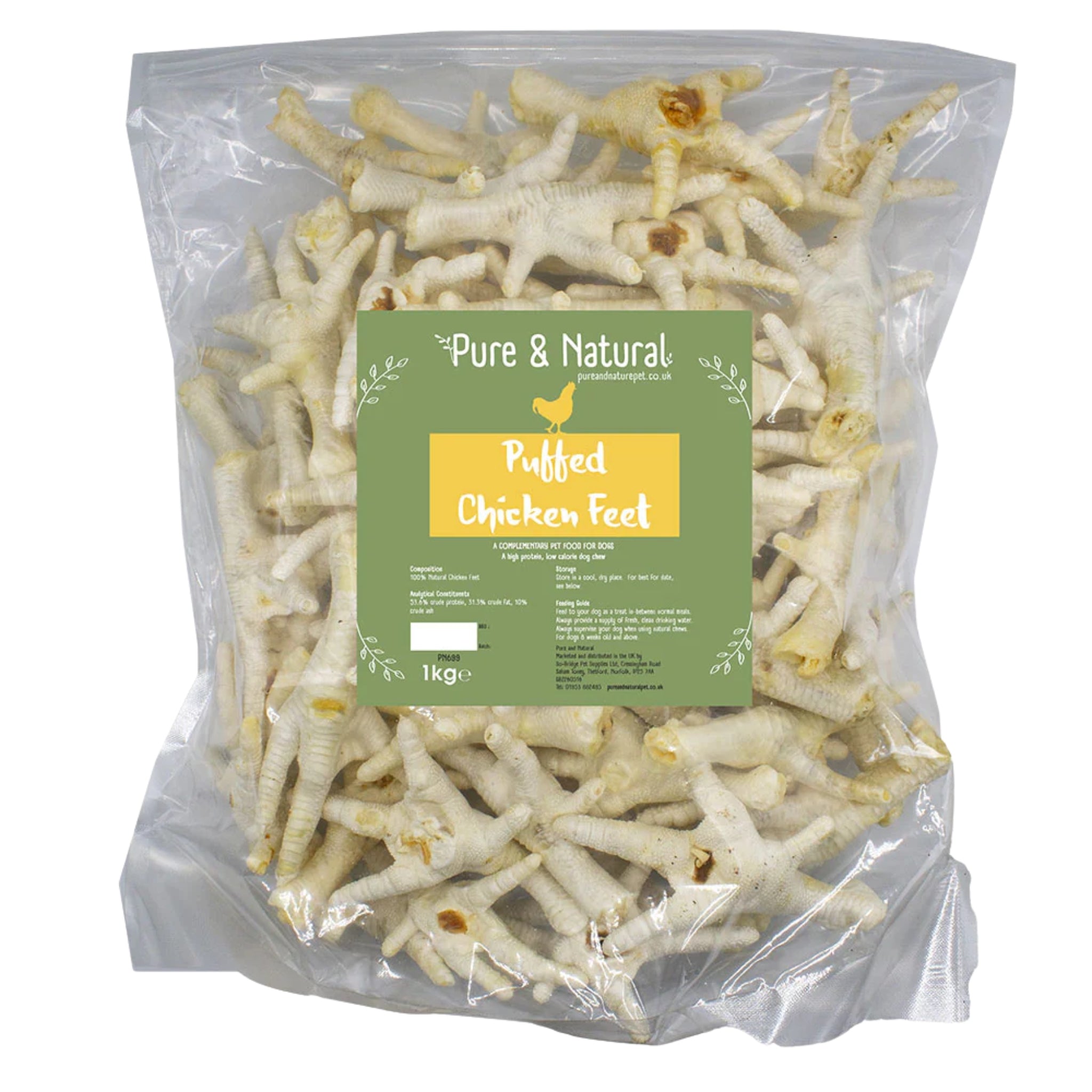 Pure & Natural Puffed Chicken Feet 1kg – Healthy & Natural Dog Chews ...