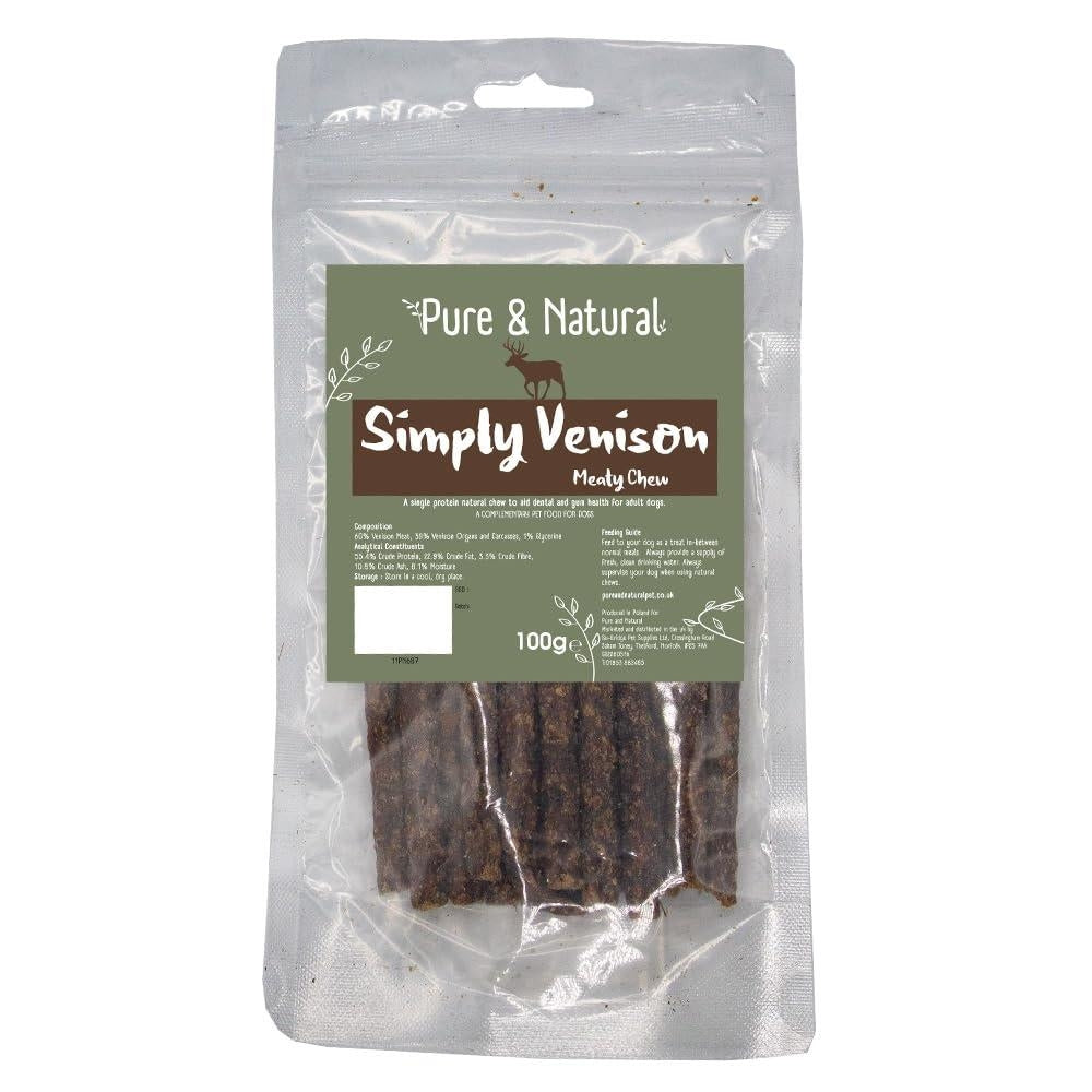 Pure & Natural Meat Sticks Venison 100g – Premium Natural Dog Treats ...